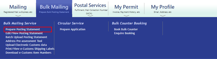 Select Bulk Service, Type of Posting and Permit/Account No.